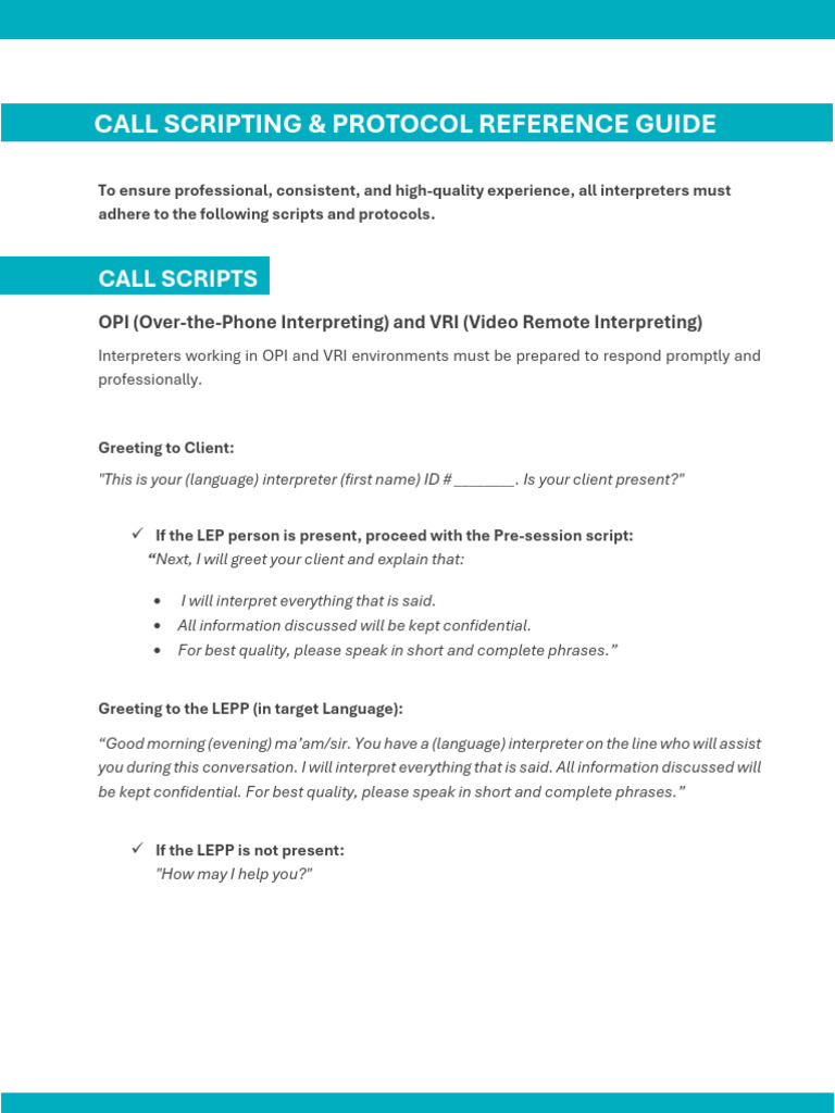 Call Scripts and Protocols | PDF | Language Interpretation ...