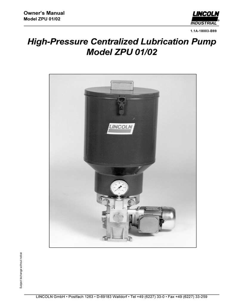 IOM.11A 18003 B99 ZPU01 02.lincoln Grease Pump | PDF | Safety | Pump