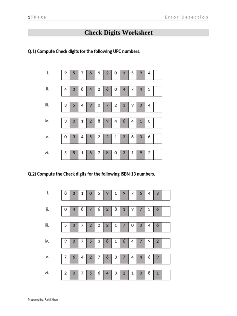 Check Digits Worksheet | PDF
