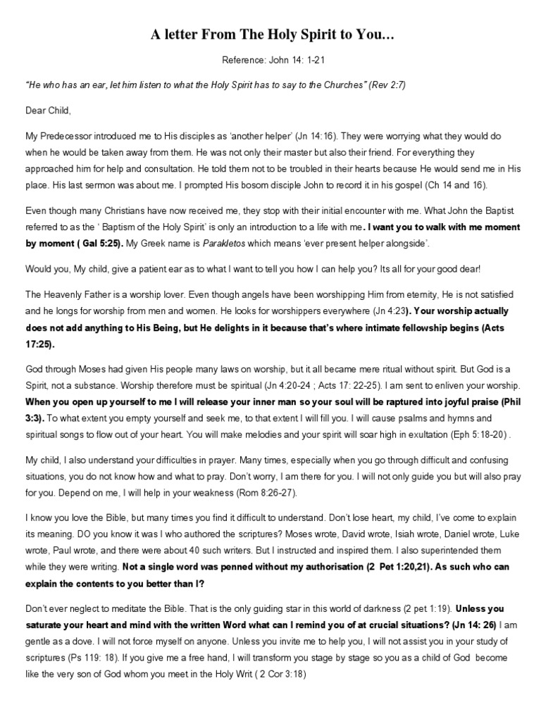 A Letter From the Holy Spirit to You | John The Baptist | Theology