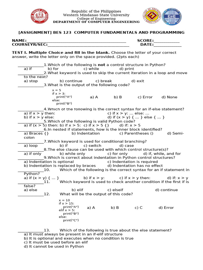 2025 Bes 123 Week8 Assignment | PDF | Control Flow | Computer Programming