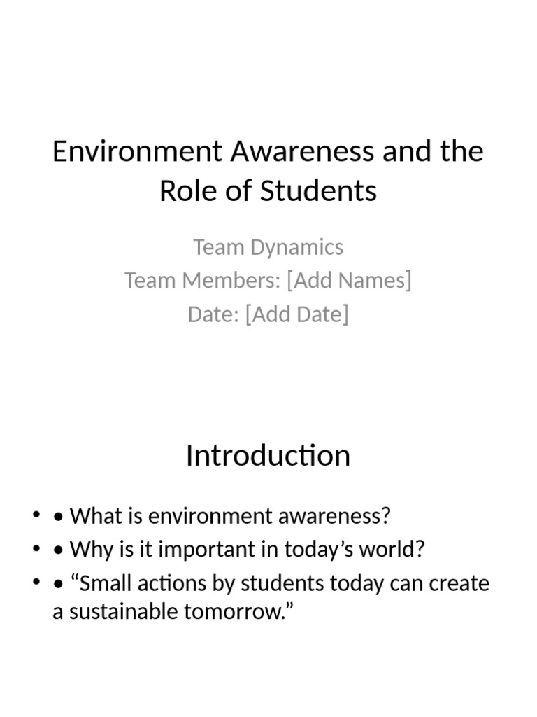 Environment Awareness Team Dynamics | PDF