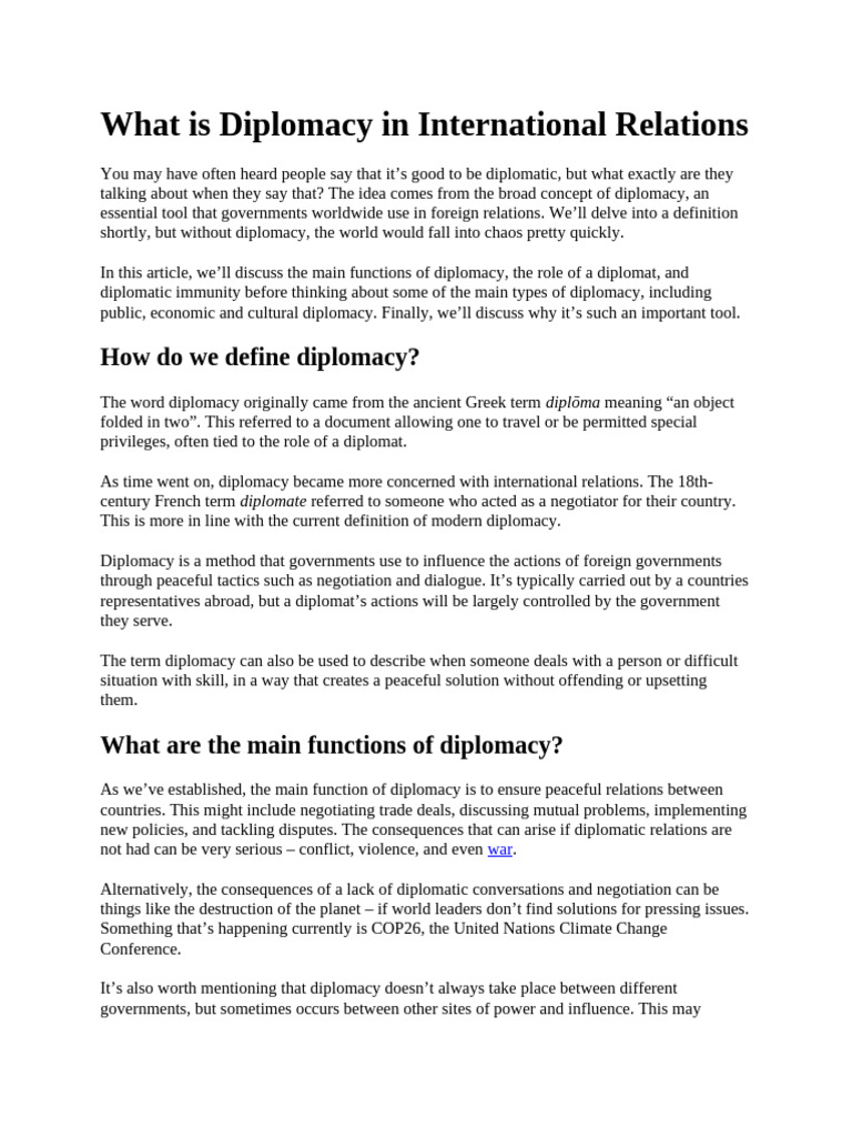 Understanding Diplomacy in Relations | PDF | Diplomacy | Diplomat