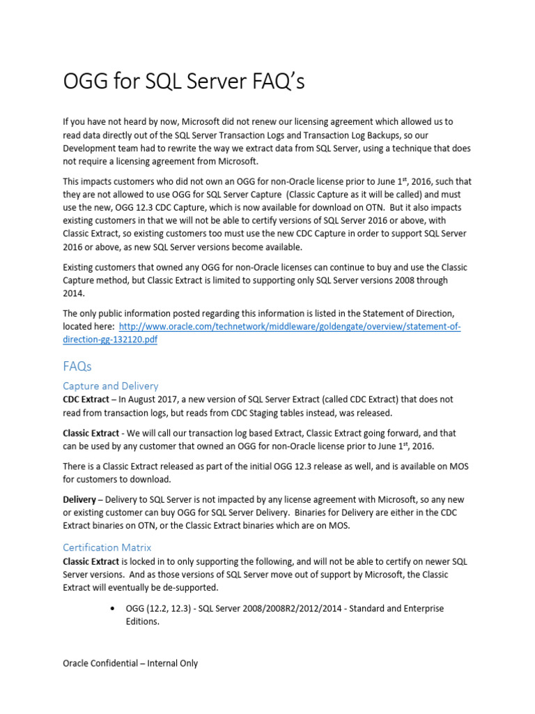 CNT 2694578 PDF Anew Oracle Golden Gatefor SQLServer FAQ | PDF | Microsoft Sql Server | Data ...