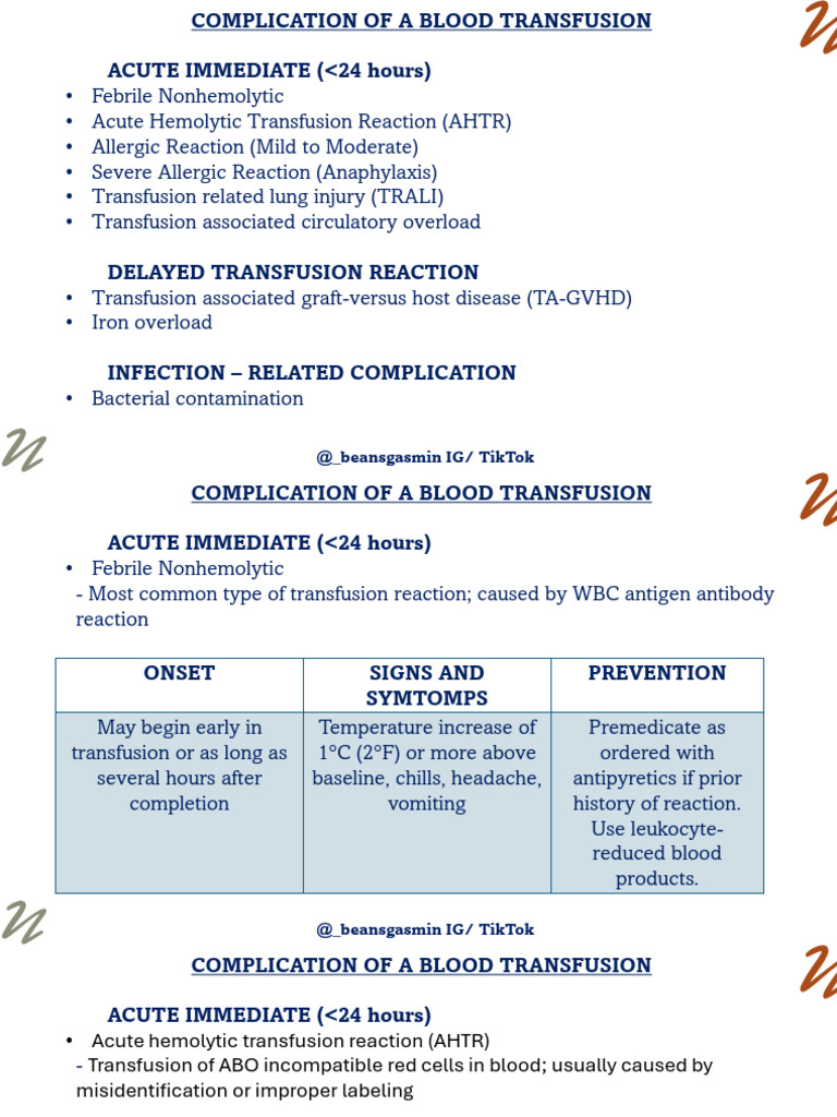Blood Transfusion Complications Guide | PDF | Blood | Histology