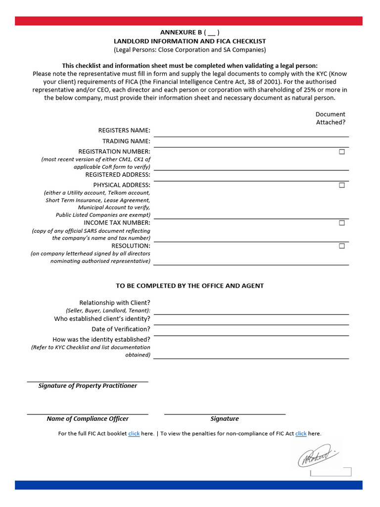 Draft Landlord For Close Corporation and SA Companies Checklist - (16cc ...