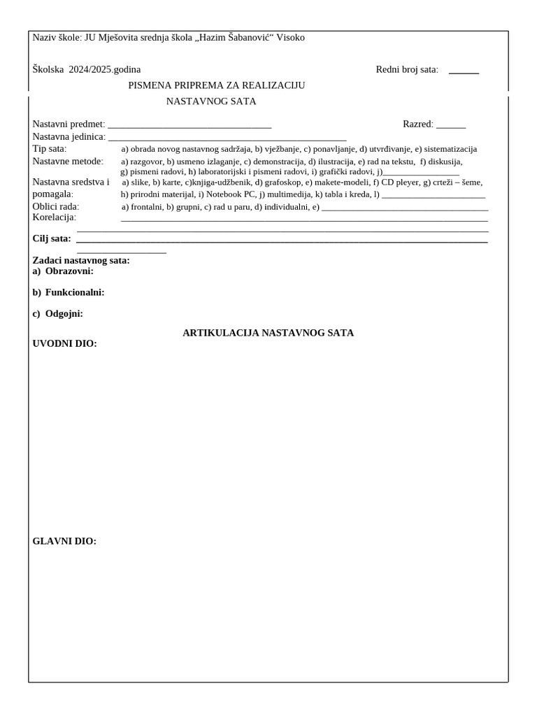 Obrazac Priprema | PDF