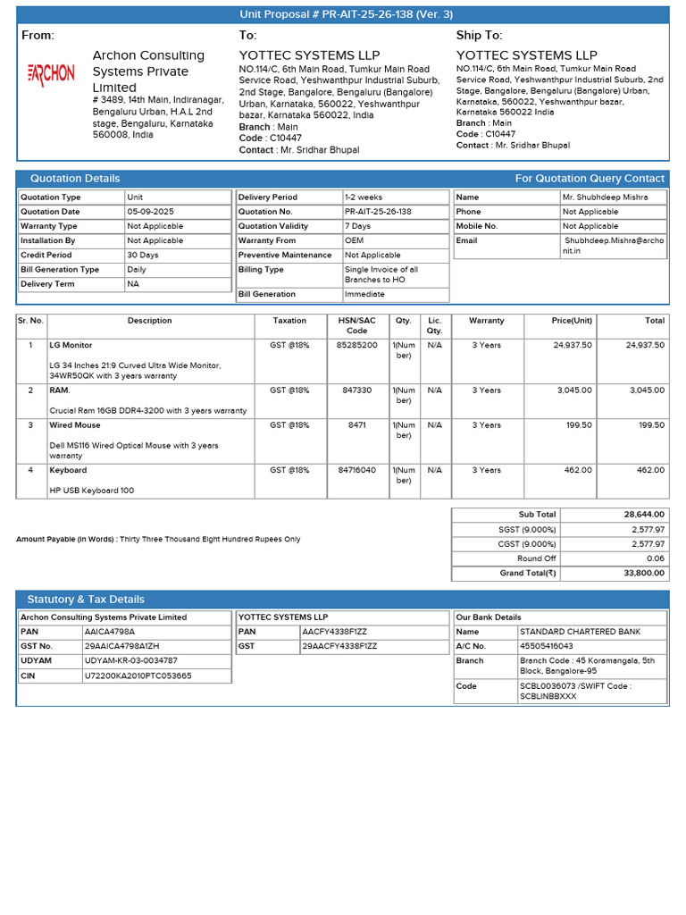 Yottec Systems - Display and Other Materials Unit Sales Quote - 09-05 ...