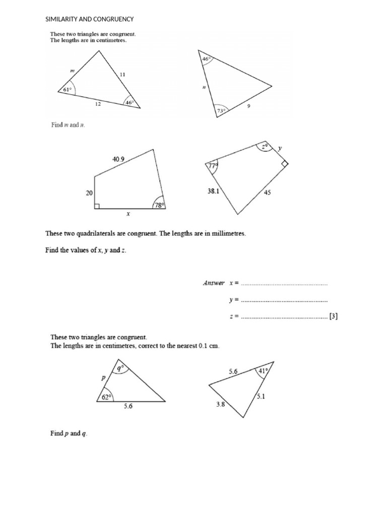 Similarity Congruency Worksheet | PDF