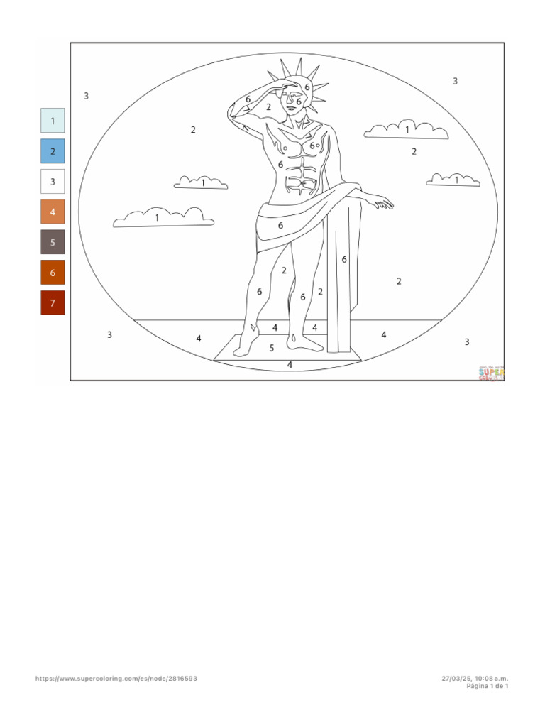 Dibujo de Colossus of Rhodes Color by Number para Colorear Dibujos para ...