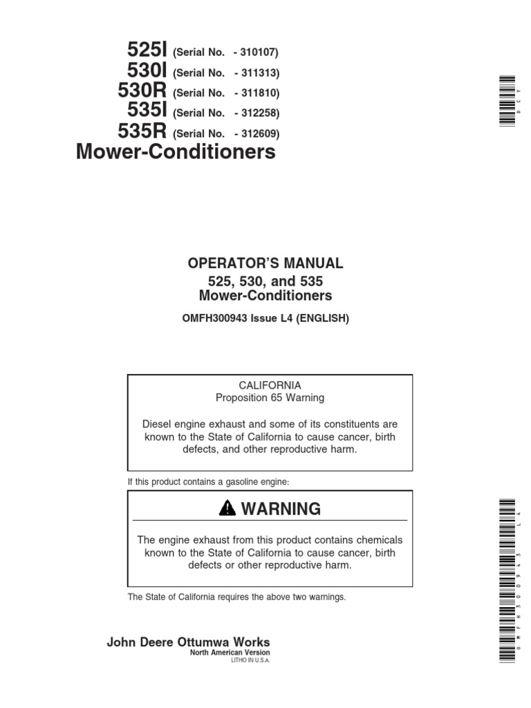 OMFH300943 John Deere Moco 530 Operators Manual | PDF | Tractor | Welding