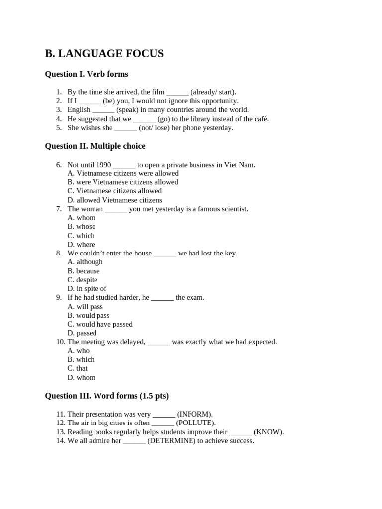 English Verb and Word Form Exercises | PDF