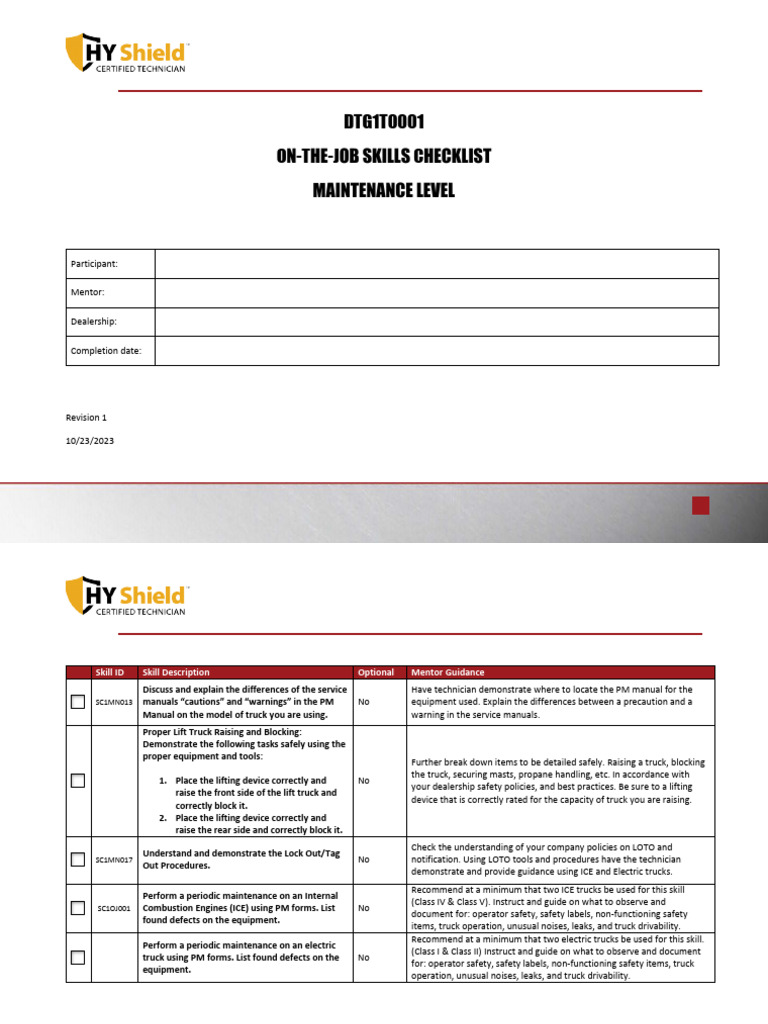 On-the-Job Skills Checklist for Technicians | PDF | Wheel | Tire