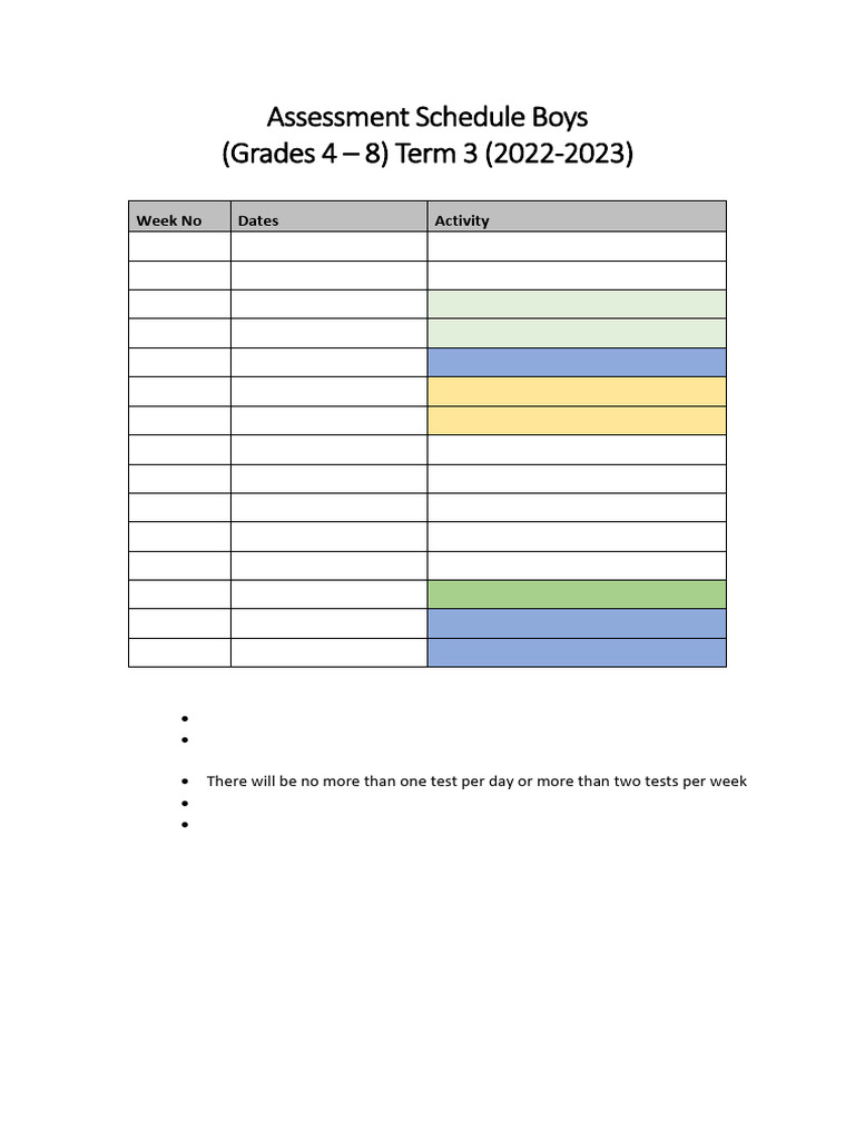 Assessment Schedule Boys 4 - 8 Term 3 | PDF