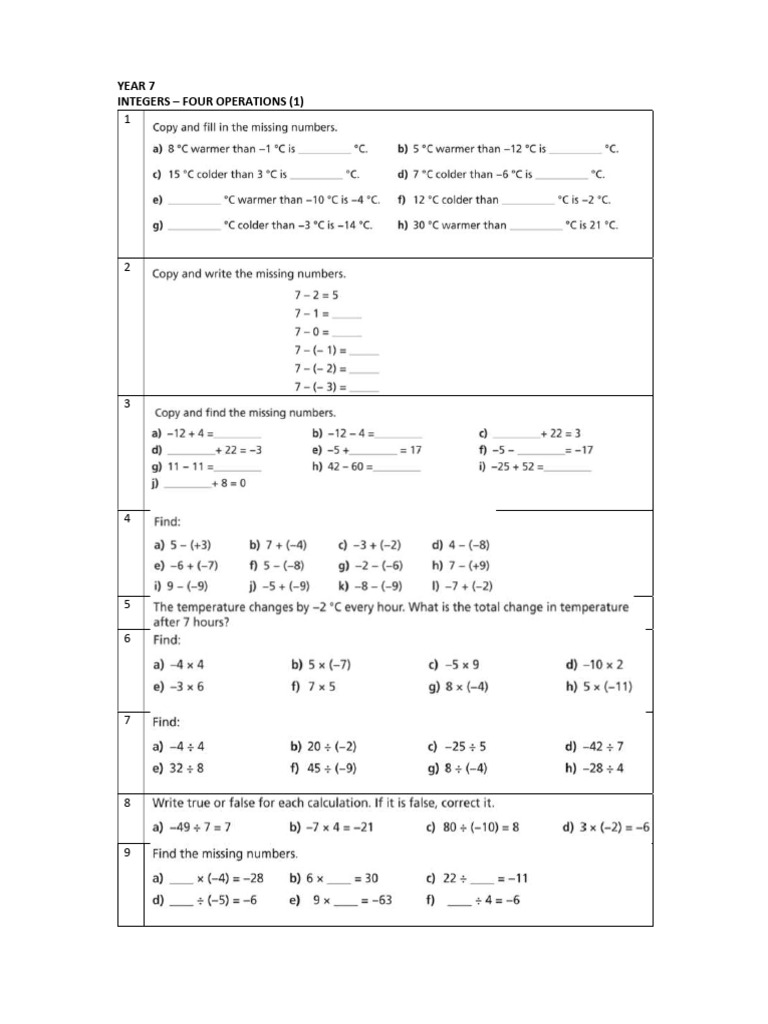Year 7 Revision1 | PDF