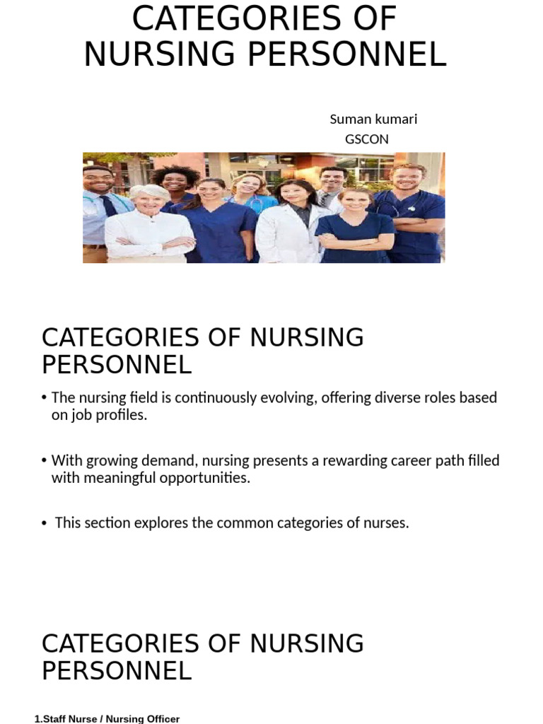 Categories of Nursing Personnel | PDF | Nursing | Profession