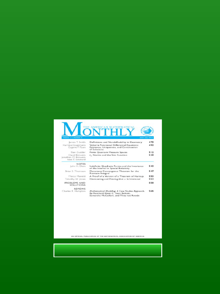 American Mathematical Monthly Volume 117 June July 2010 Daniel J ...