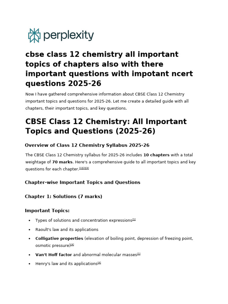 Class 12 Chemistry Key Topics 2025-26 | PDF | Amine | Reaction Rate