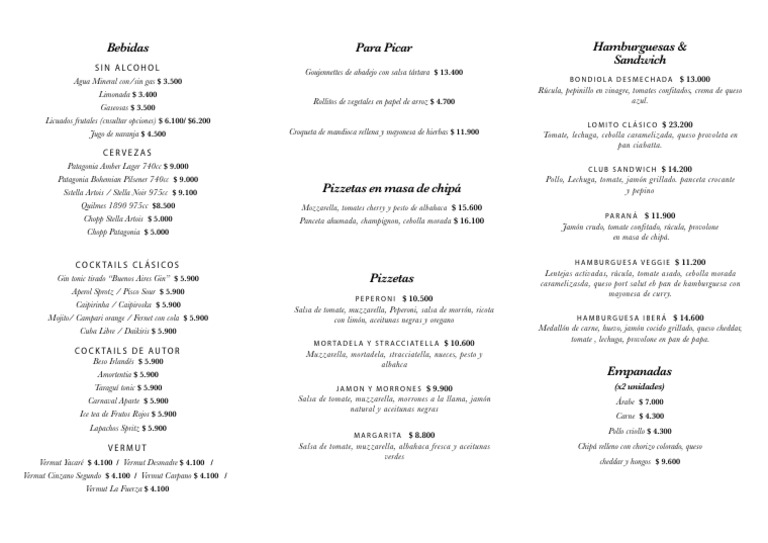Menu Terraza Abril 25 - 1 | PDF | Cocina occidental | Ingredientes de ...