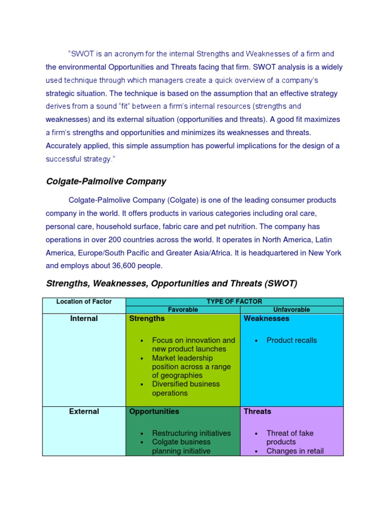 SWOT Colgate | Oral Hygiene | Swot Analysis