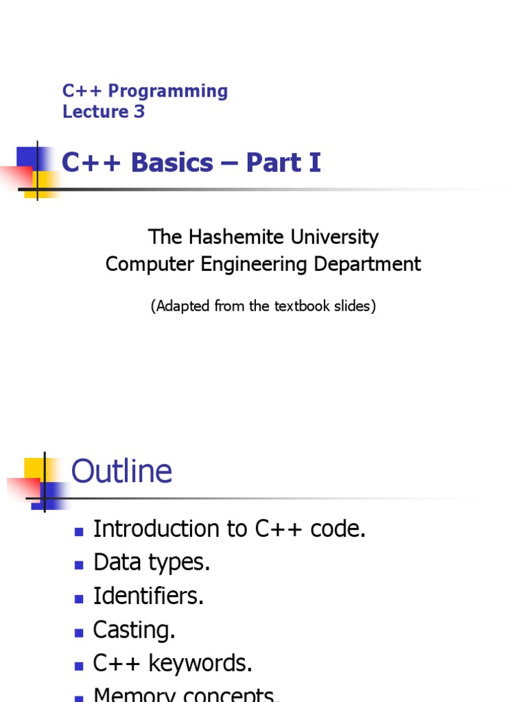 C Basics Part I The Hashemite University Computer Engineering Department Pdf Data Type