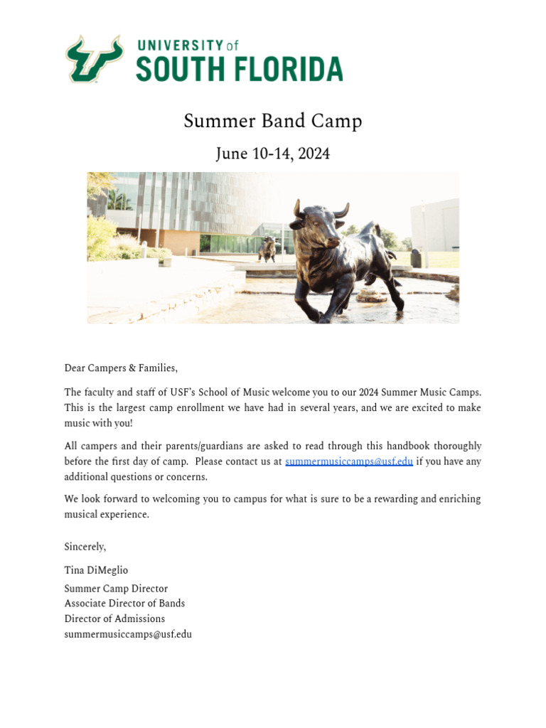 USF Summer Music Camp Information & Guidelines Handbook 2024 - Band ...
