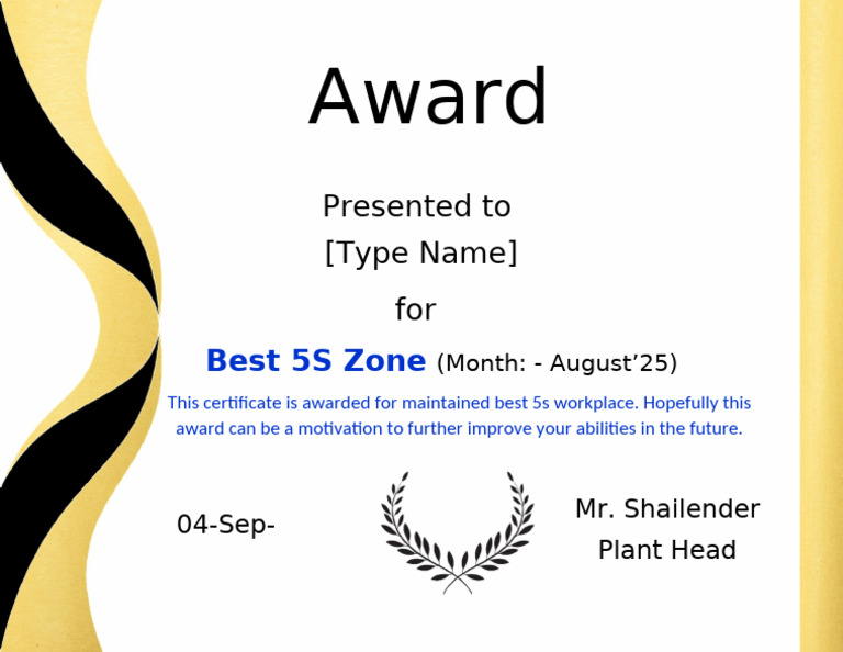 Best 5S Zone Award Certificate | PDF