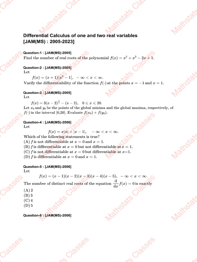 PYQ Differential Calculus JAM 2005-23 | PDF