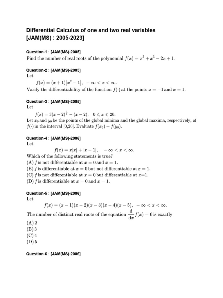 Differential Calculus of One and Two Real Variables - JAM (MS) - 2005 ...