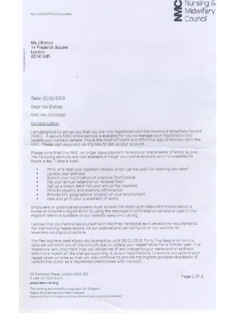 NMC Registration Letter | PDF