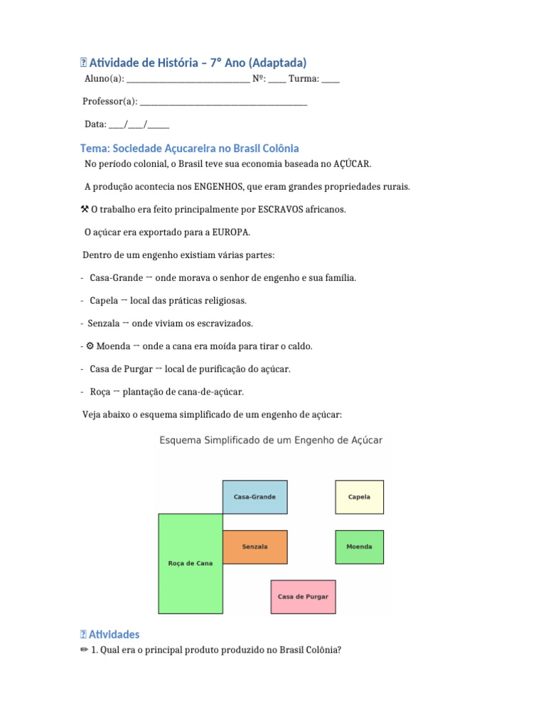 Atividade Historia 7ano Adaptada TEA | PDF