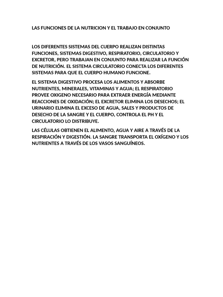 Las Funciones de Nutricion | PDF