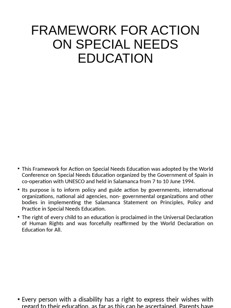Framework For Action On Special Needs Education | PDF | Special ...