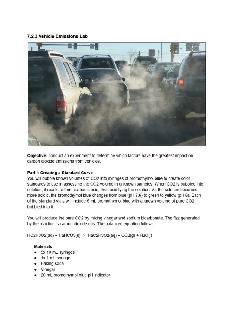7 2 3+Vehicle+Emissions+Lab | PDF | Carbon Dioxide | Sodium Bicarbonate