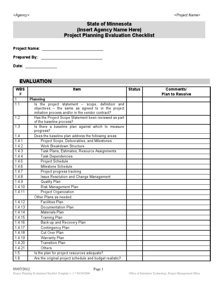 State of Minnesota (Insert Agency Name Here) Project Planning ...