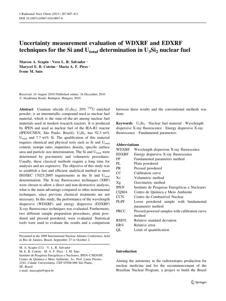 WDXRF and EDXRF for U3Si2 Analysis | PDF | Energy Dispersive X Ray ...