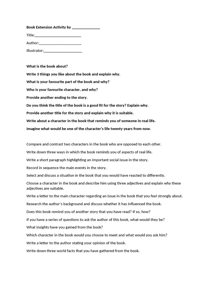 Book Extension Activities | PDF