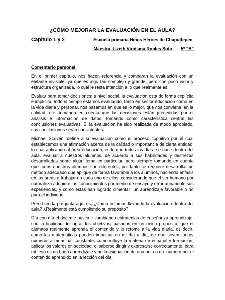 Como Mejorar La Evaluación en Le Aula | PDF | Enseñando | Evaluación