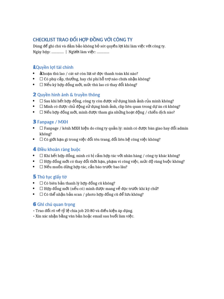 Checklist Hop Hop Dong | PDF