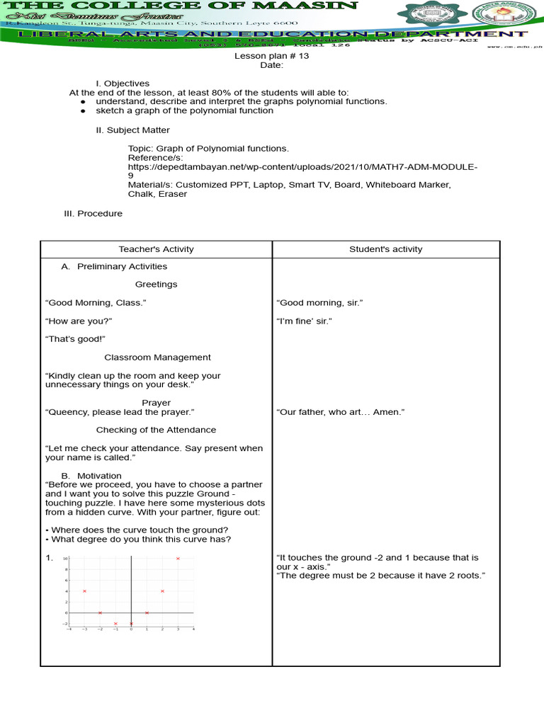 Graphing Polynomial Functions Lesson Plan | PDF | Polynomial | Zero Of ...