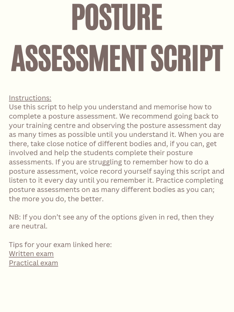Posture Assessment Guide Script | PDF | Anatomical Terms Of Motion | Pelvis