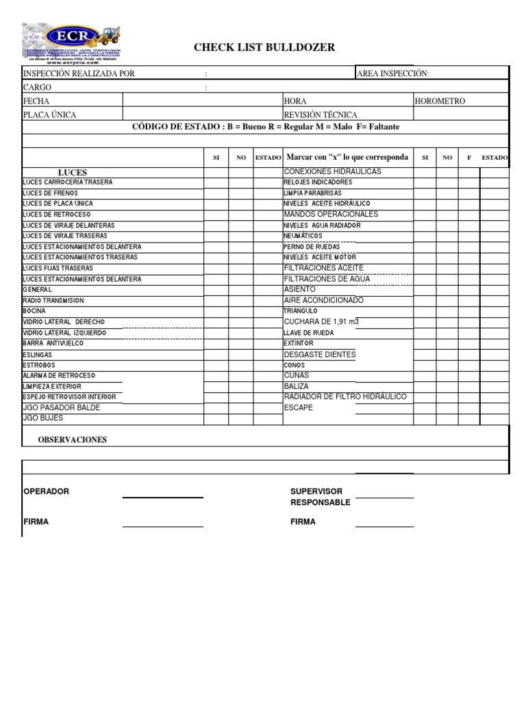 Check List Bulldozer | PDF