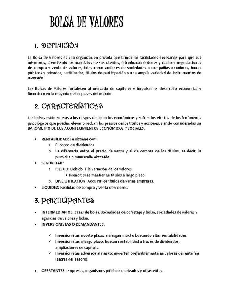 Bolsa de Valores | PDF | Bolsa | Negocios económicos
