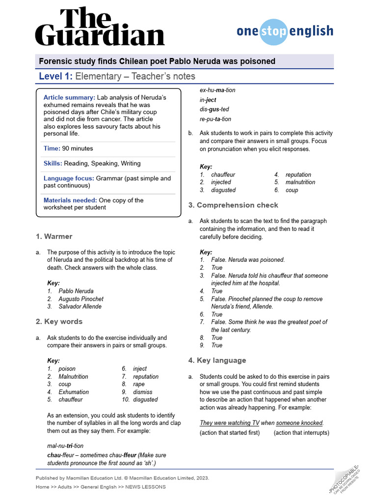 Pablo Neruda Poisoning Lesson Plan | PDF