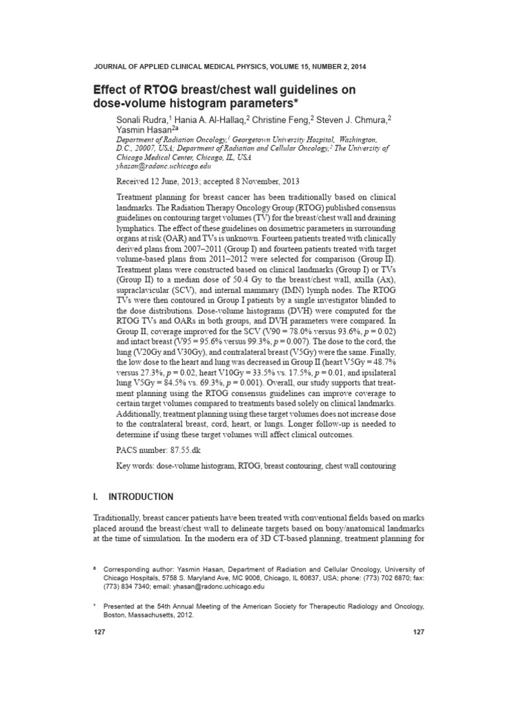 Effect of RTOG Breast-Chest Wall Guidelines On Dose-Volume Histogram ...
