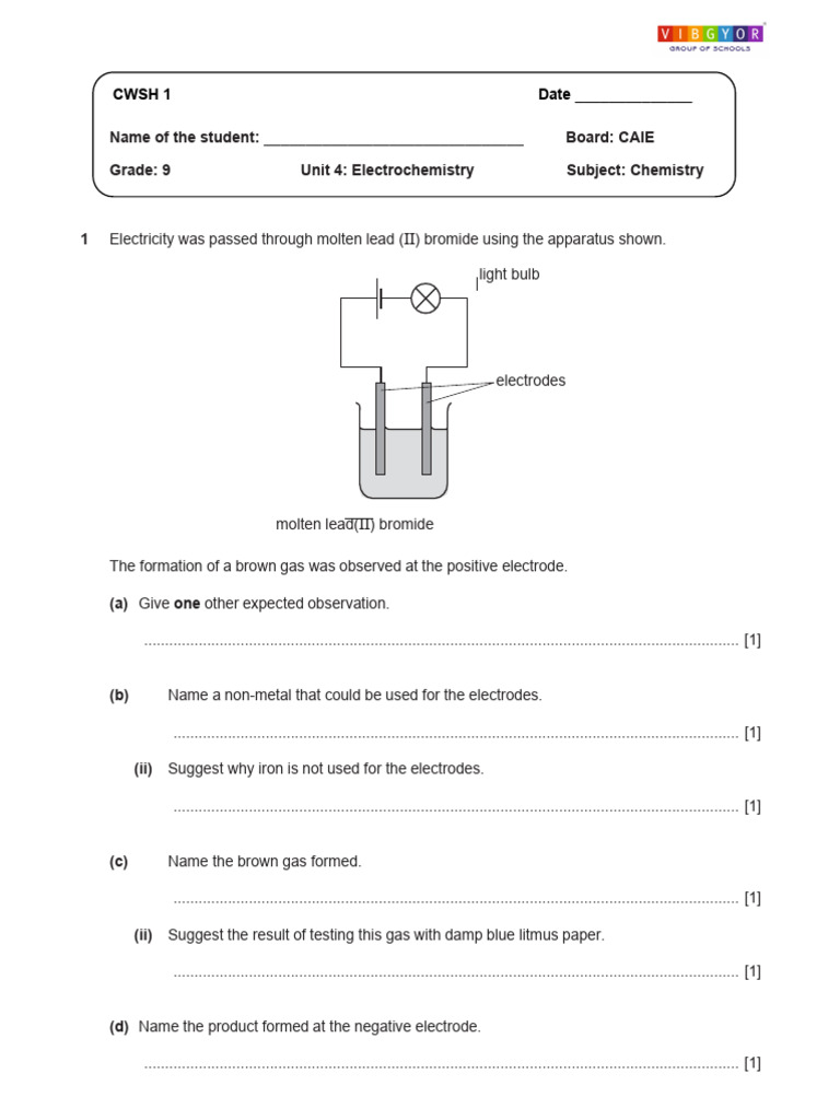 Unit 4 - Electrochemistry CWSH 1 | PDF | Electrochemistry | Acid