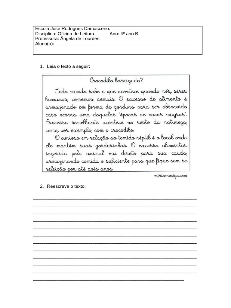 Oficina de Leitura - 4º Ano B | PDF