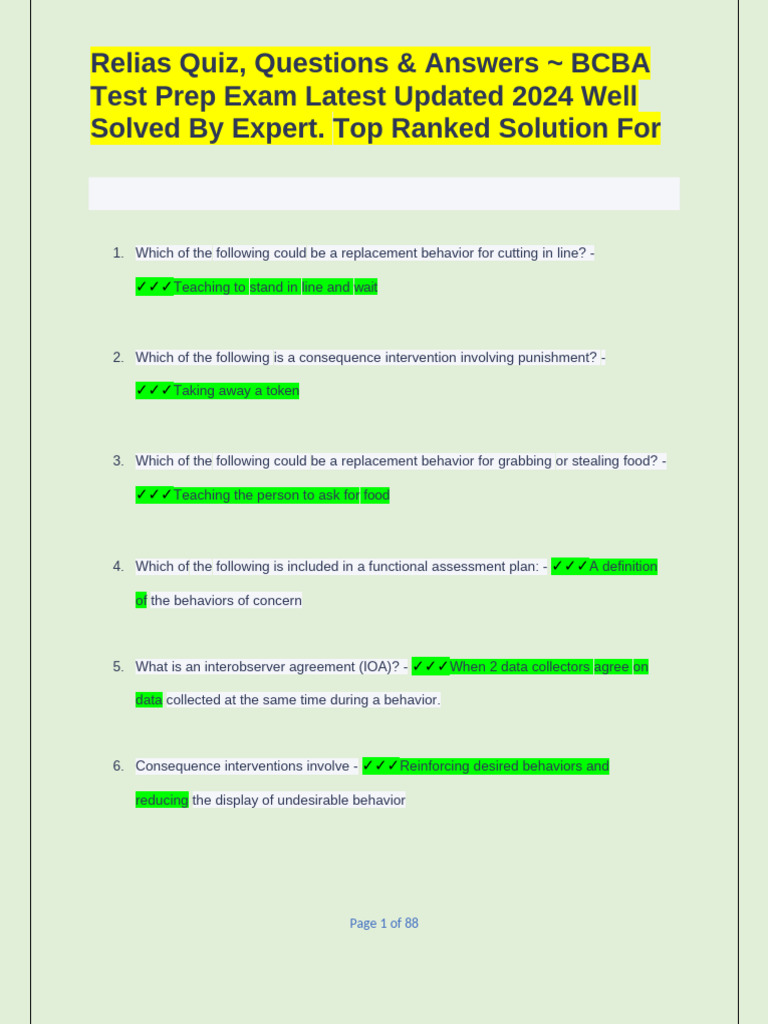 Relias Quiz Questions Answers Bcba | PDF | Reinforcement | Occupational Stress