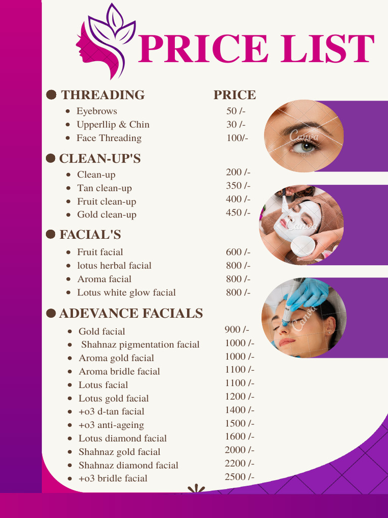 Beige and Brown Aesthetic Beauty Salon Price List A4 Document | PDF