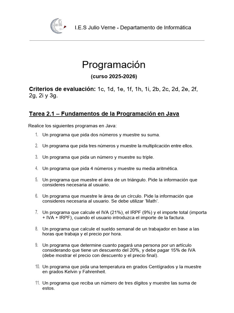 Tarea 2.1 - Fundamentos de La Programación en Java | PDF